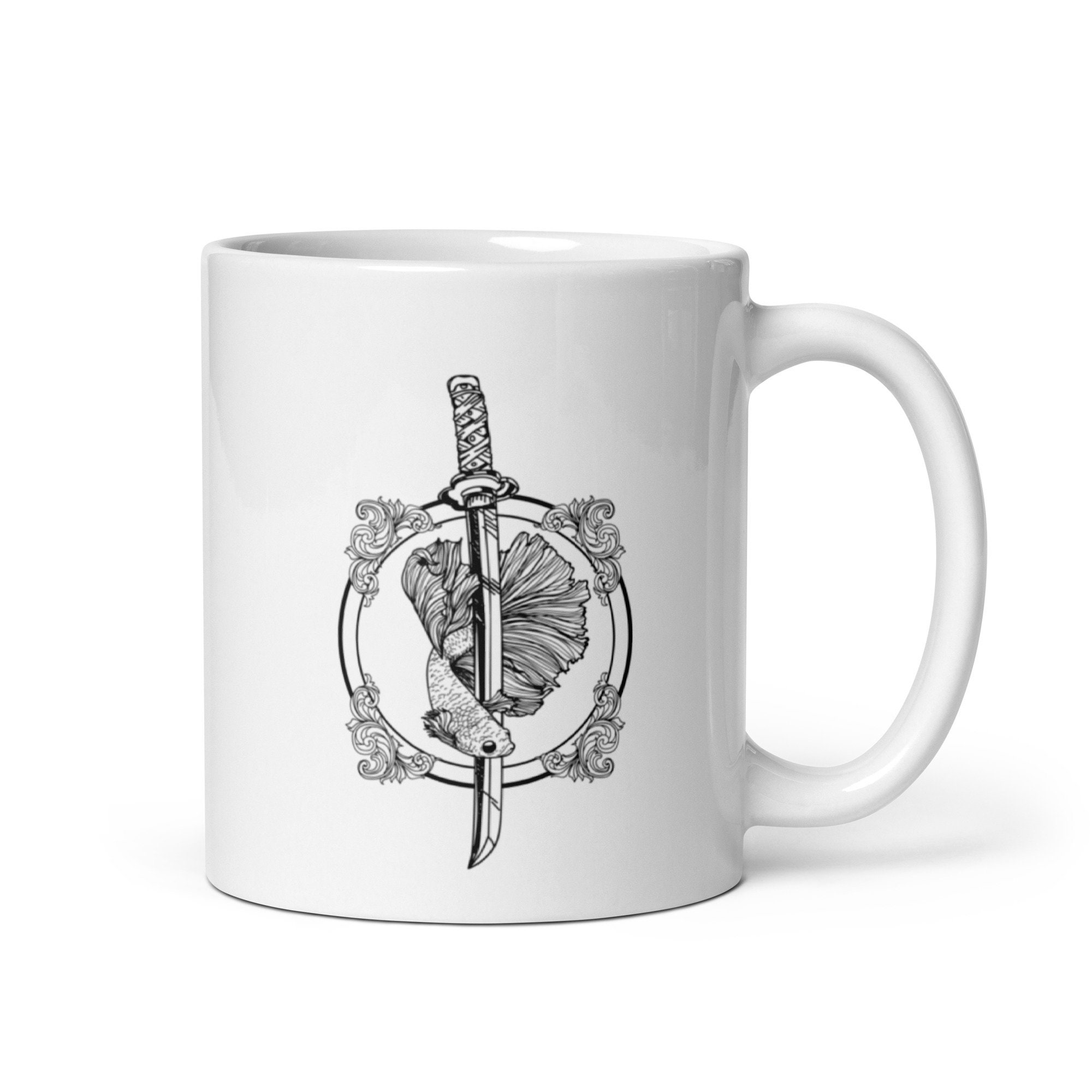 Betta With Katana Sword Design Mug, Ceramic, Dishwasher and Microwave ...