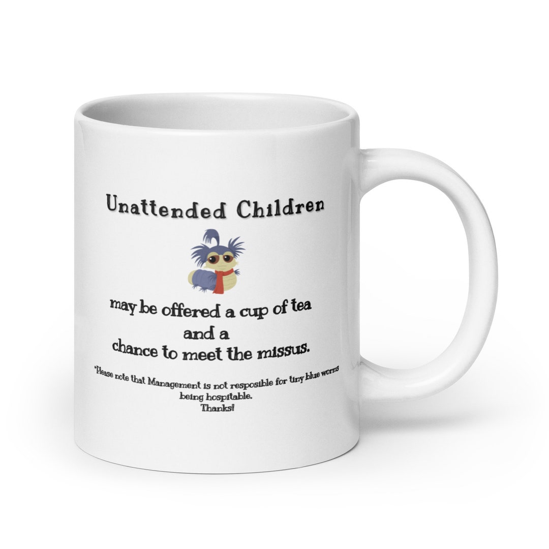 Unattended Children Blue Worm Warning Mug, Three Sizes Available ...