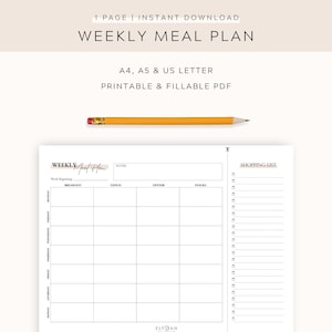Weekly Meal Plan Printable Fillable PDF Food Intake, Healthy Lifestyle ...
