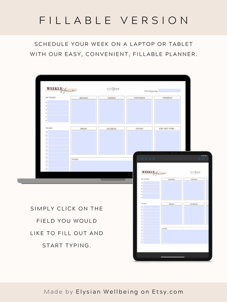 Weekly Planner Printable Fillable PDF Daily Priorities, Productivity ...