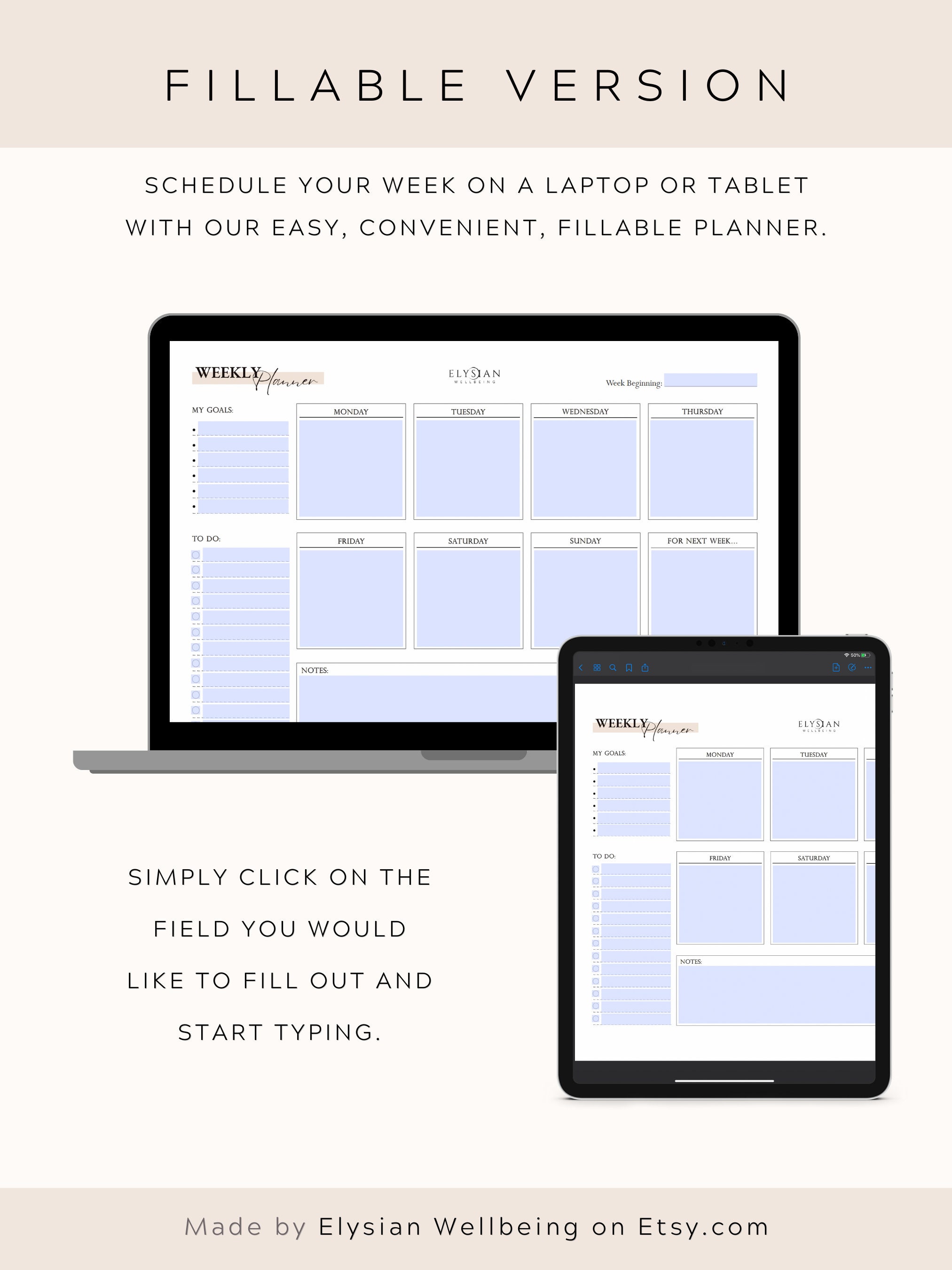 Weekly Planner Printable Fillable PDF Daily Priorities, Productivity ...