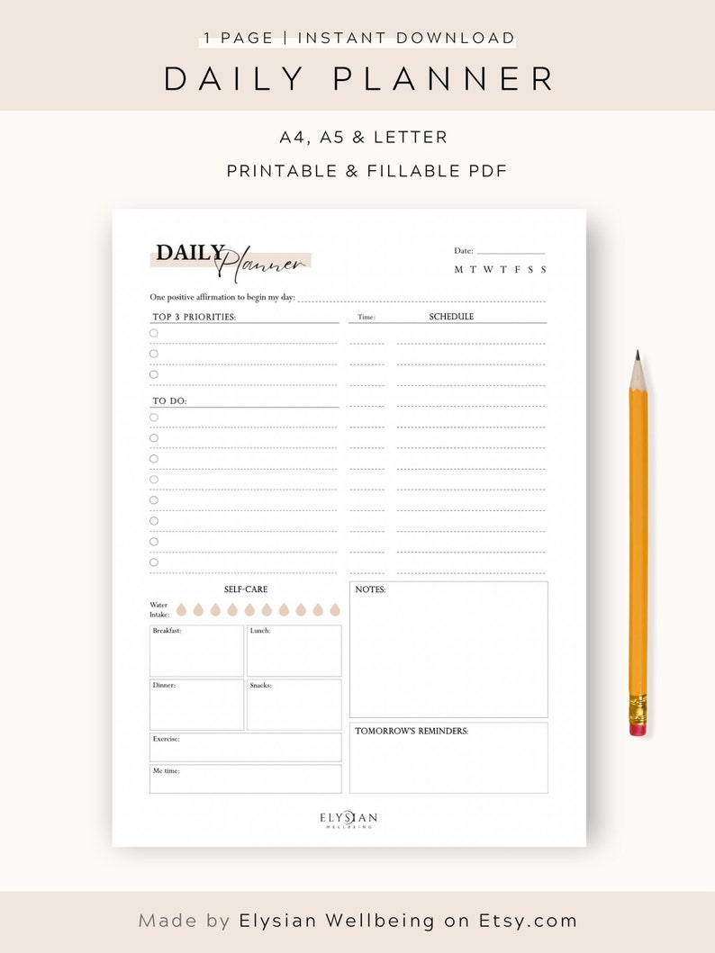 Daily Planner Printable Fillable PDF Daily Priorities - Etsy