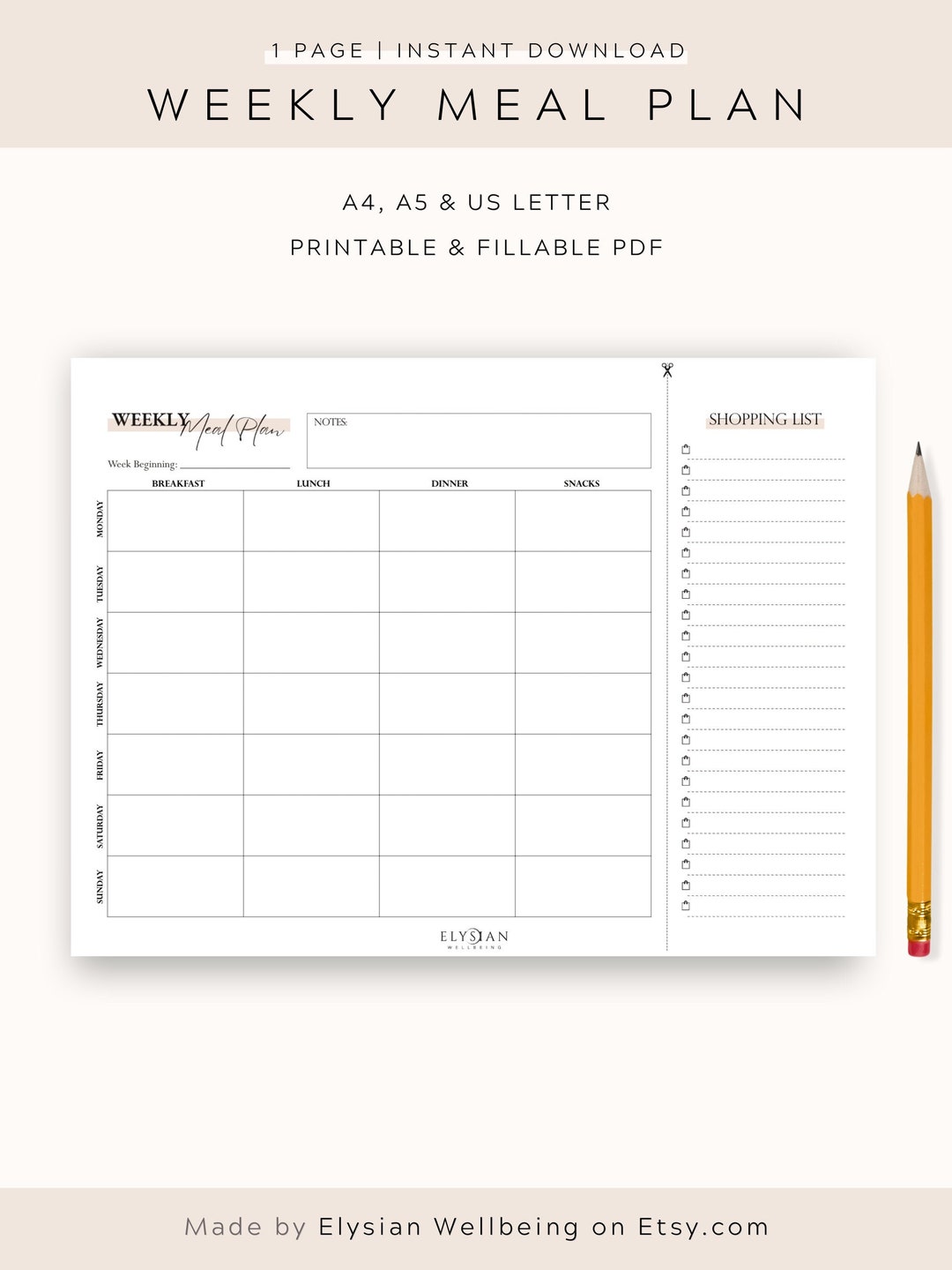 Weekly Meal Plan Printable Fillable PDF Food Intake - Etsy