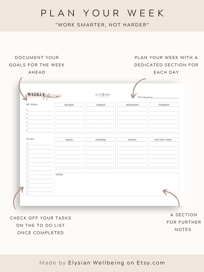 Weekly Planner Printable Fillable PDF Daily Priorities, Productivity ...