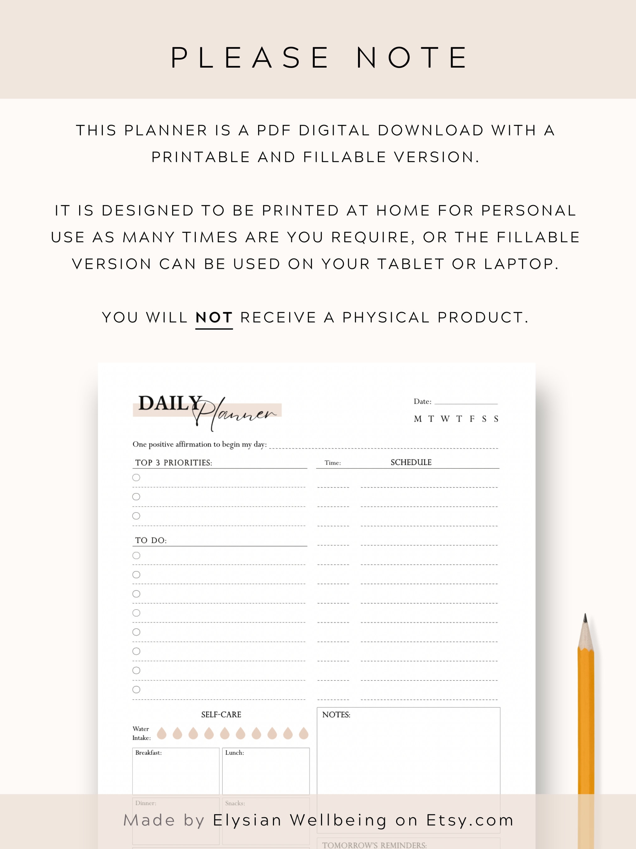 Daily Planner Printable Fillable PDF Daily Priorities - Etsy