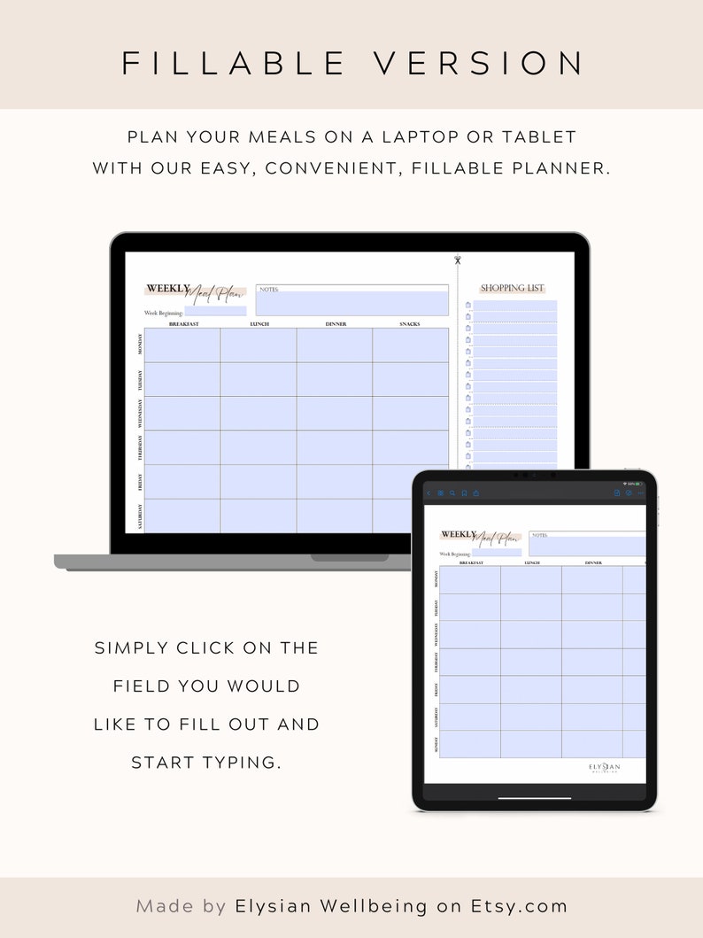 Weekly Meal Plan Printable Fillable PDF Food Intake, Healthy Lifestyle ...