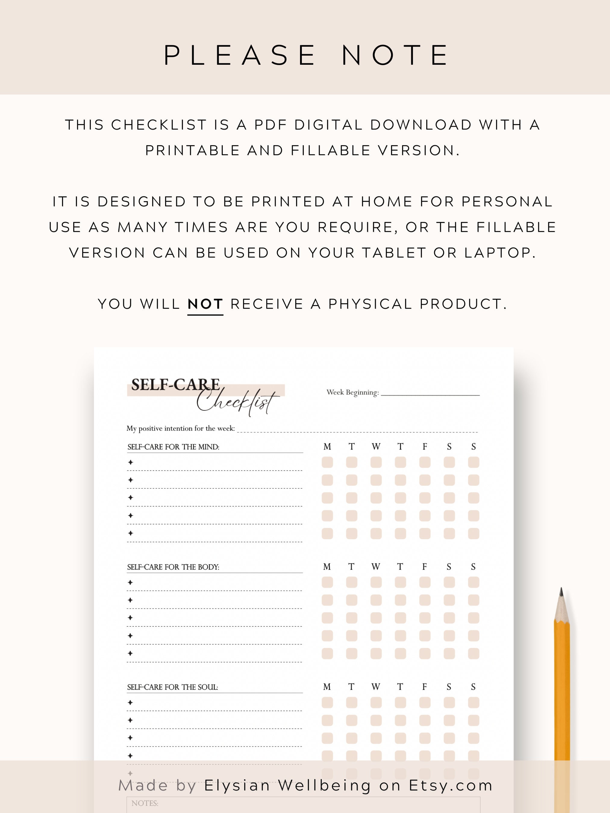 Weekly Self-care Checklist Printable Fillable PDF Mind - Etsy