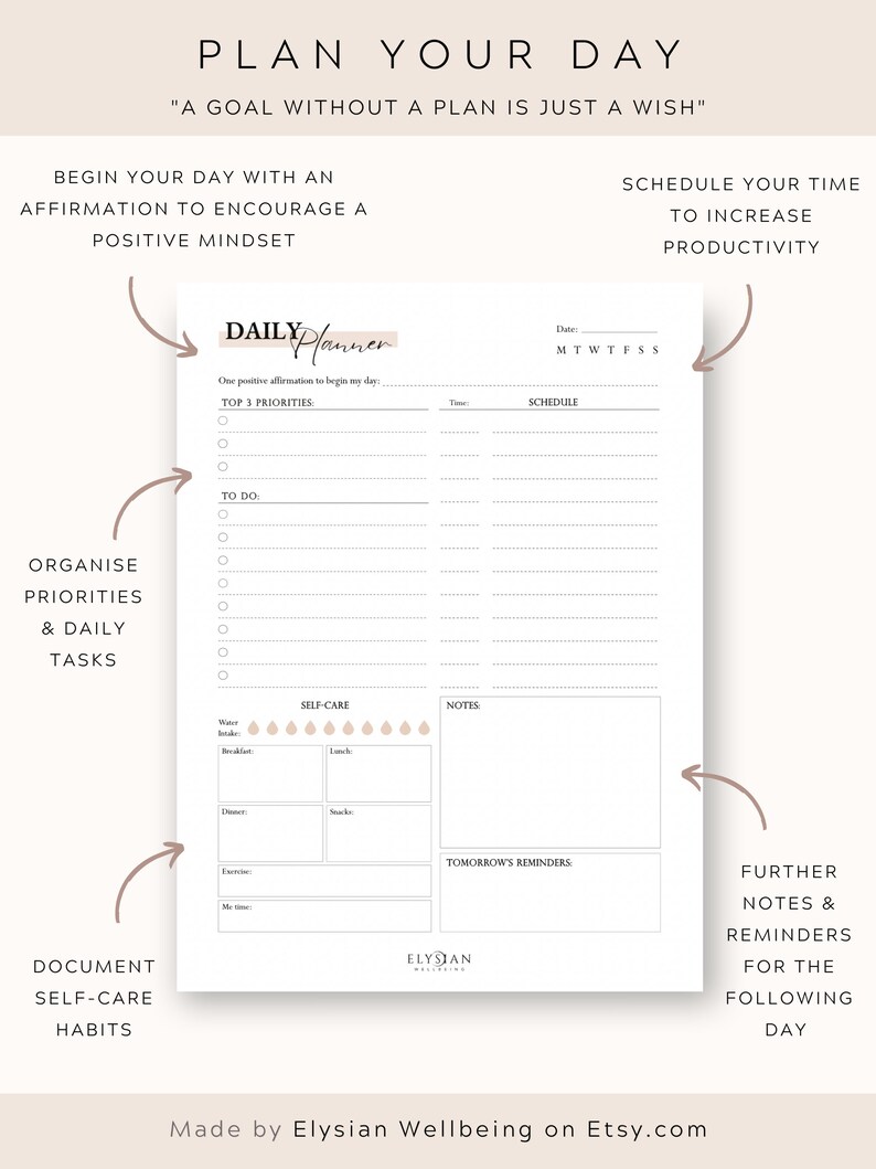 Daily Planner Printable Fillable PDF Daily Priorities, to Do List ...