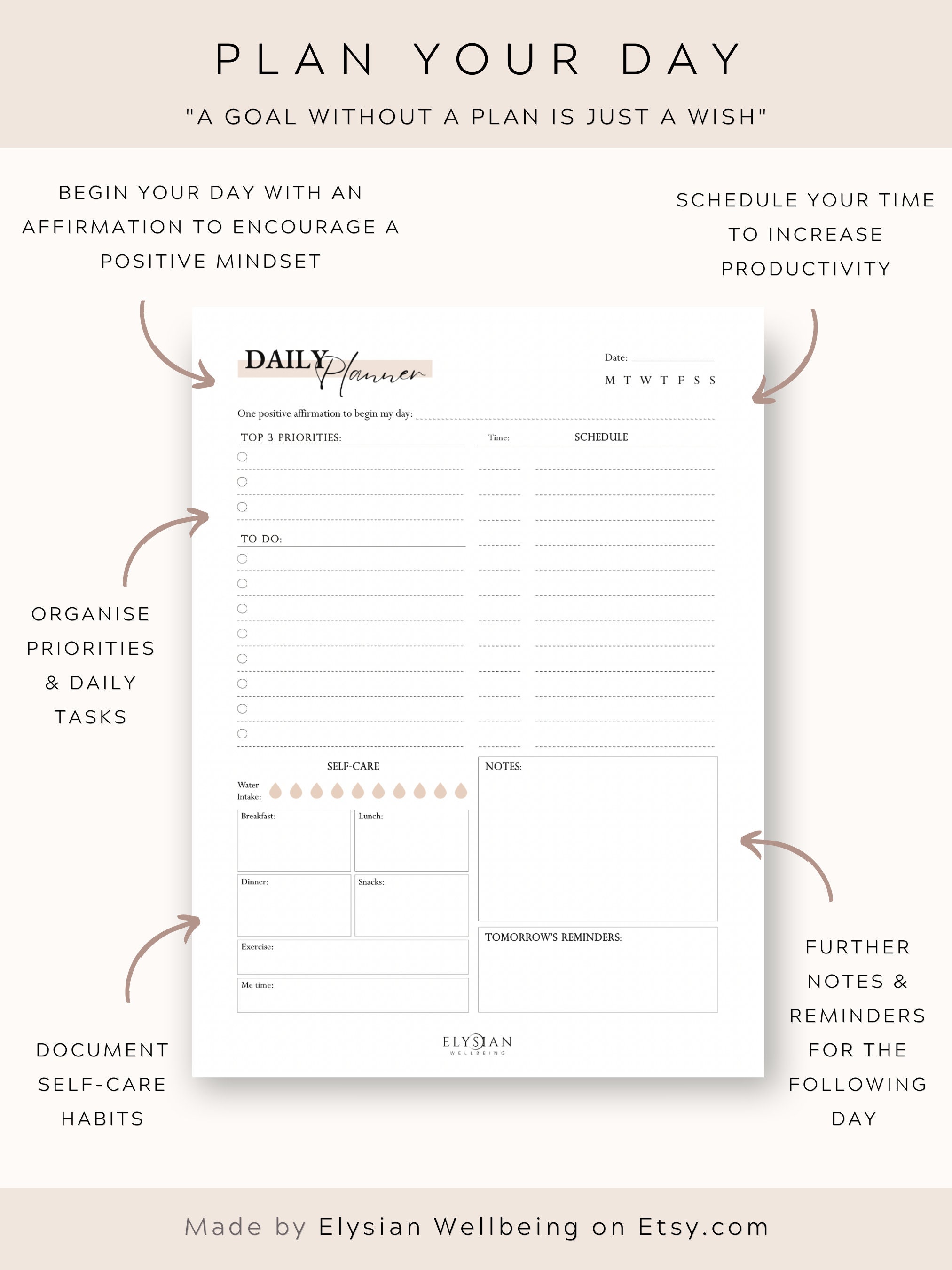 Daily Planner Printable Fillable PDF Daily Priorities, to Do List ...