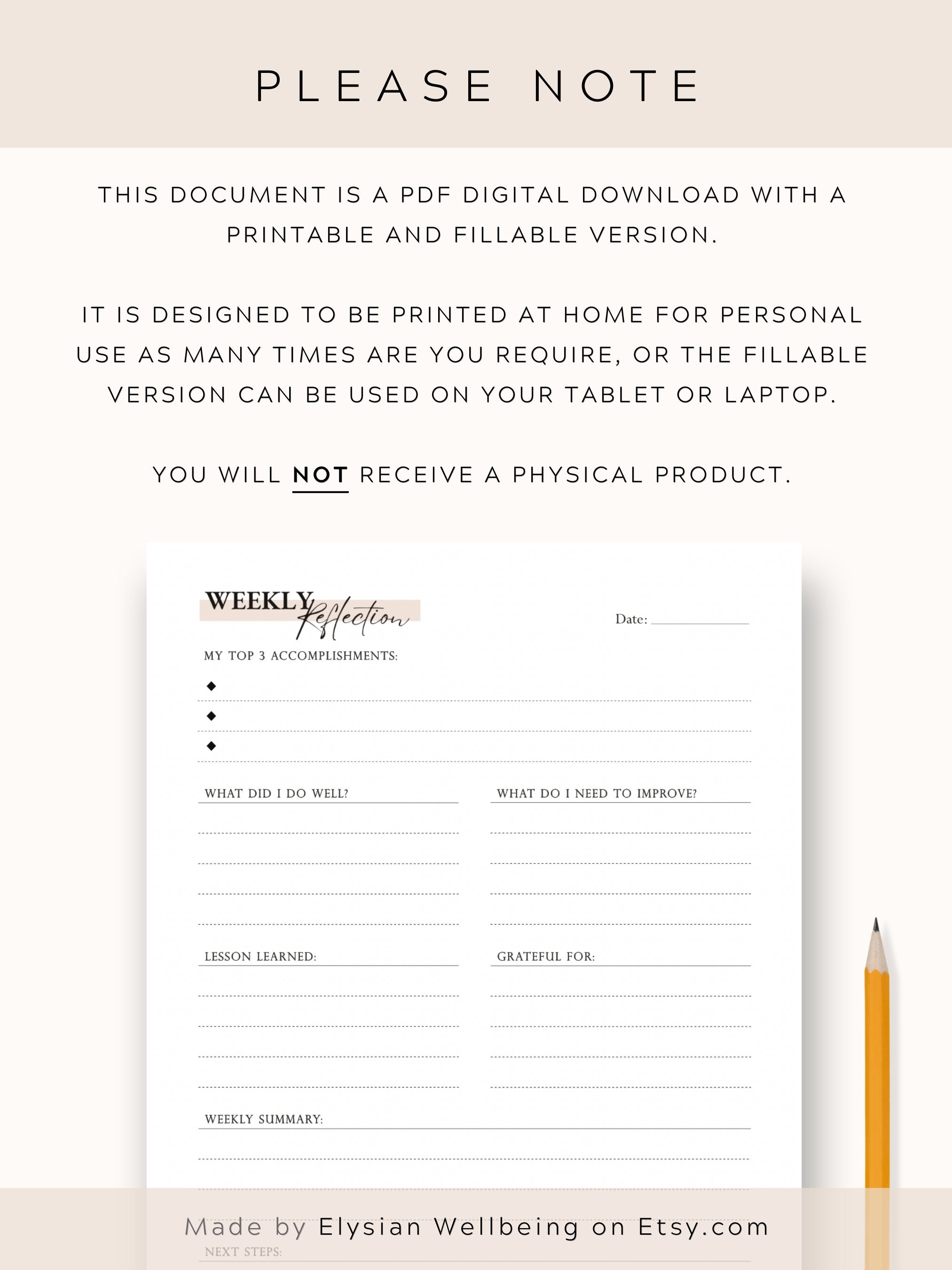 Weekly Reflection Printable Fillable PDF Achievements, Gratitude, Goals ...