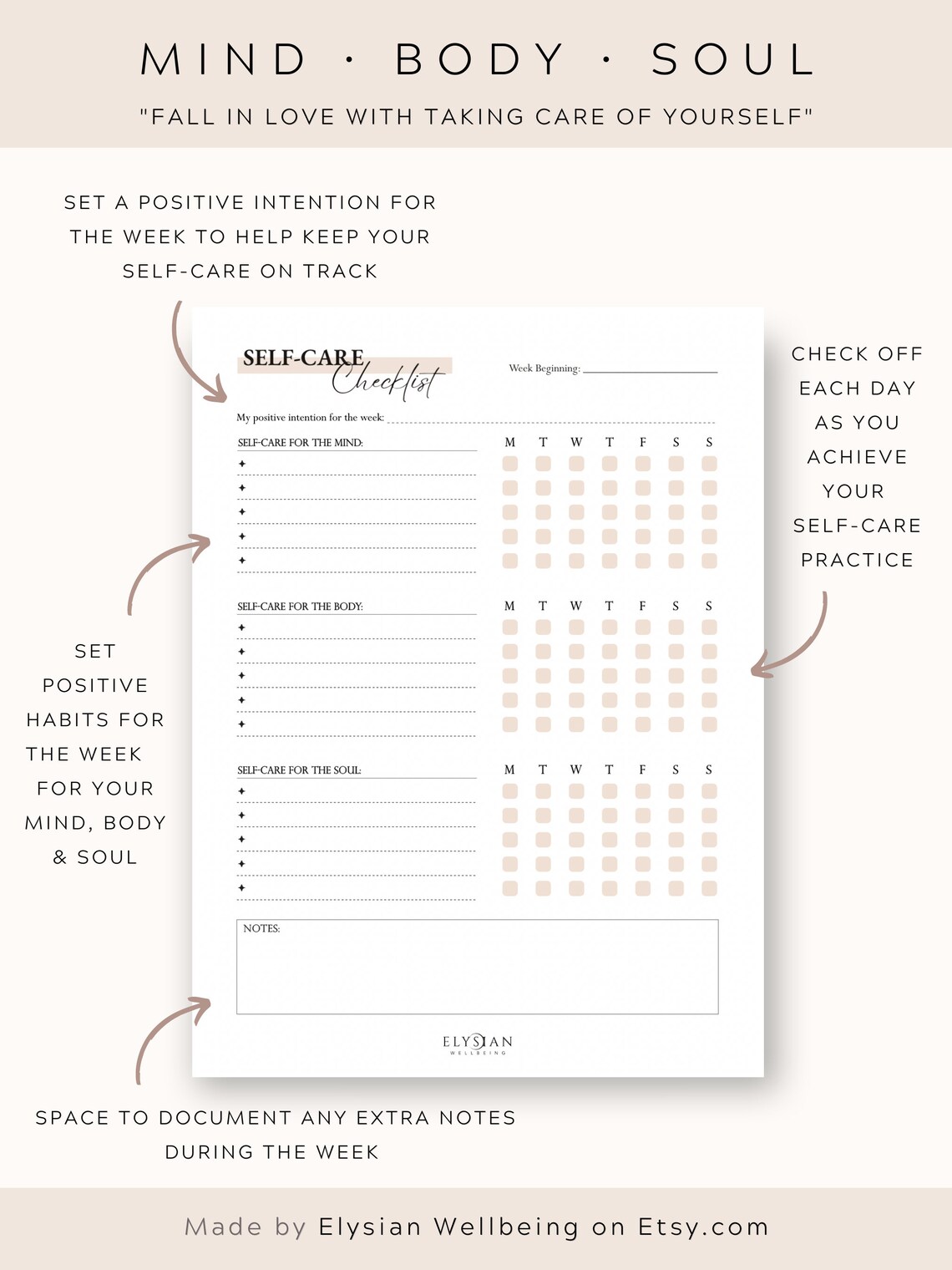 Weekly Self-care Checklist Printable Fillable PDF Mind - Etsy