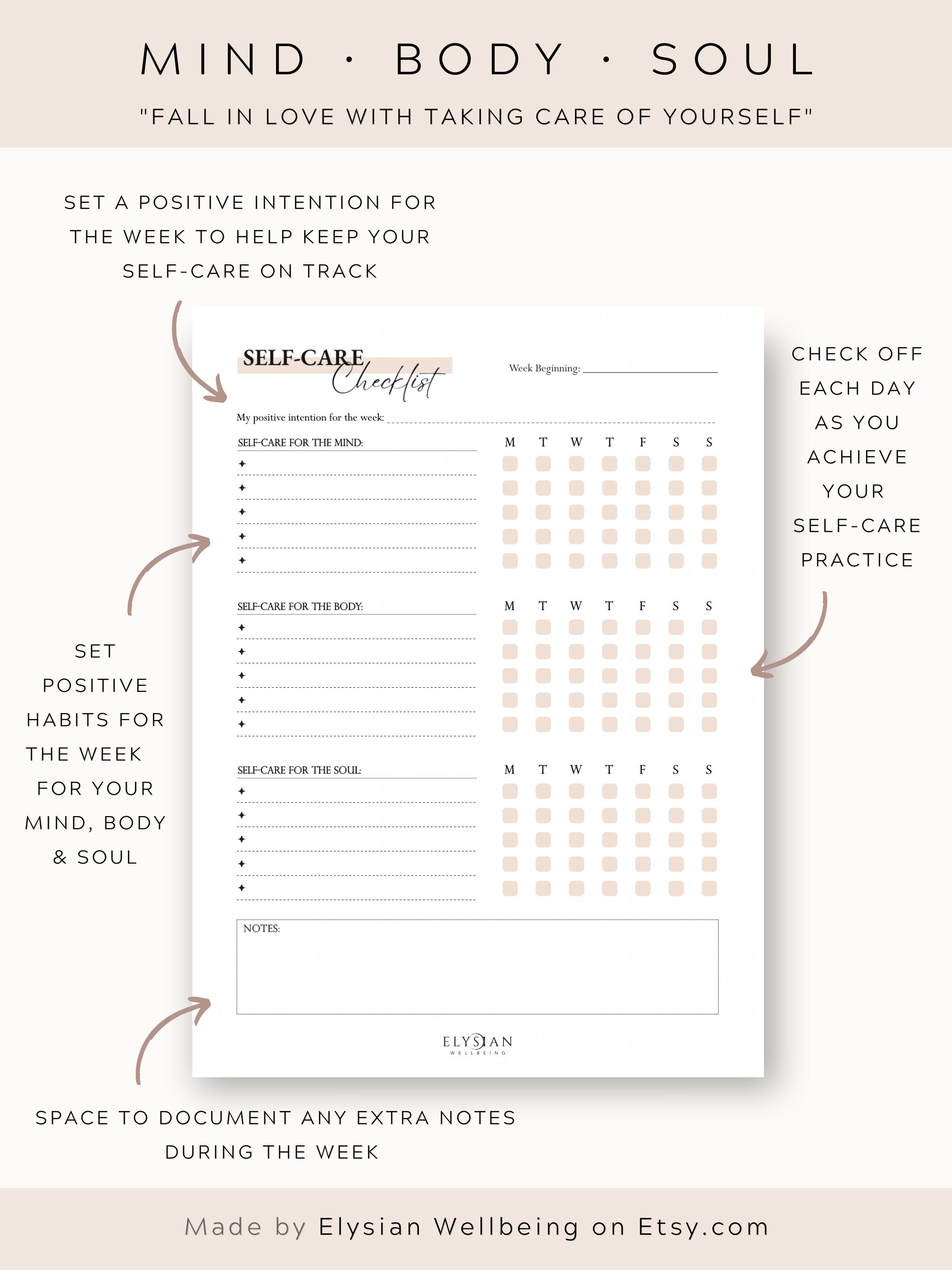 Weekly Self-care Checklist Printable Fillable PDF Mind - Etsy