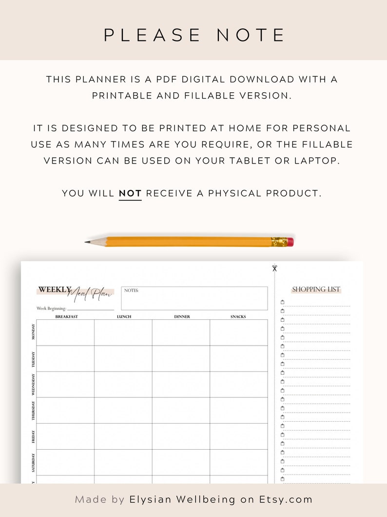 Weekly Meal Plan Printable Fillable PDF Food Intake, Healthy Lifestyle ...