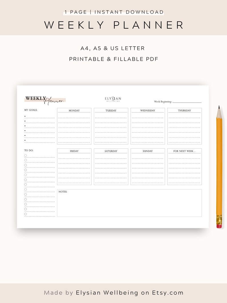 Weekly Planner Printable Fillable PDF Daily Priorities - Etsy