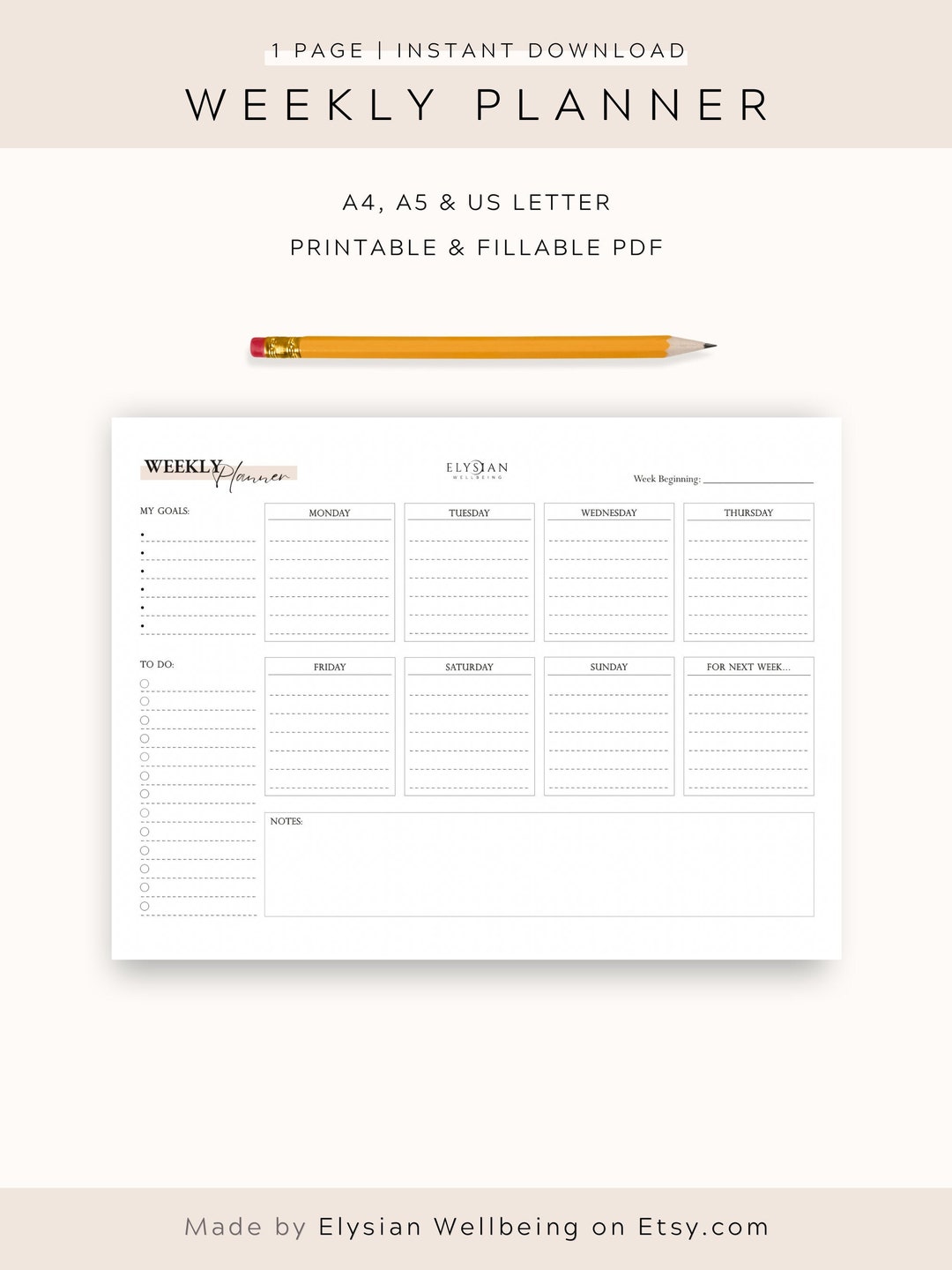 Weekly Planner Printable Fillable PDF Daily Priorities, Productivity ...