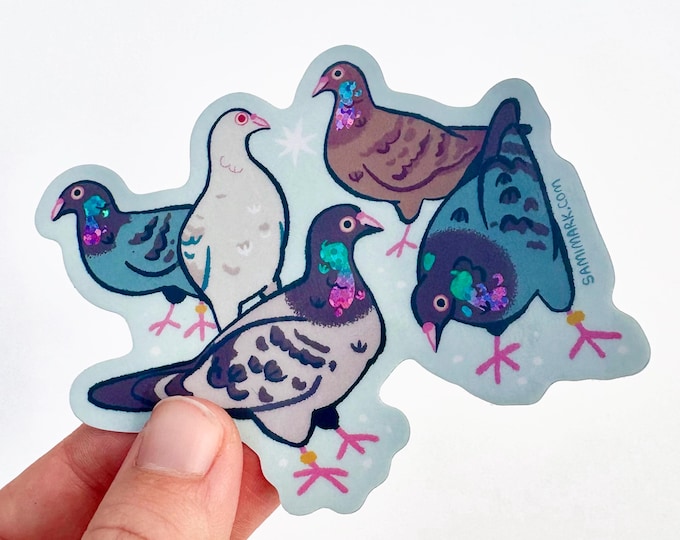 Pigeon Party Holo Vinyl Sticker | Sparkle Glitter Birding NYC Chicago ...