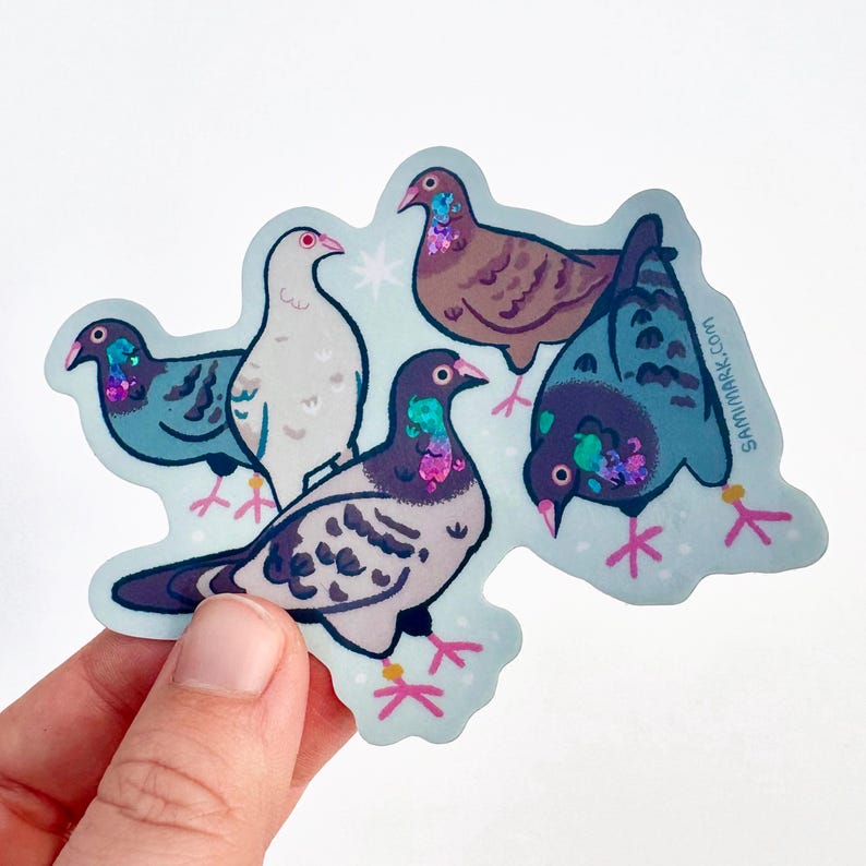 Pigeon Party Holo Vinyl Sticker | Sparkle Glitter Birding NYC Chicago ...