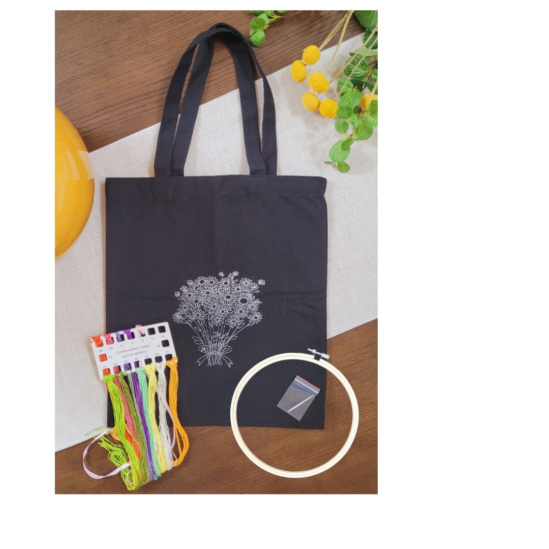 TOTE CANVAS BAG Embroidery Kit , Bag Diy, Hand Embroidery Canvas Tote ...