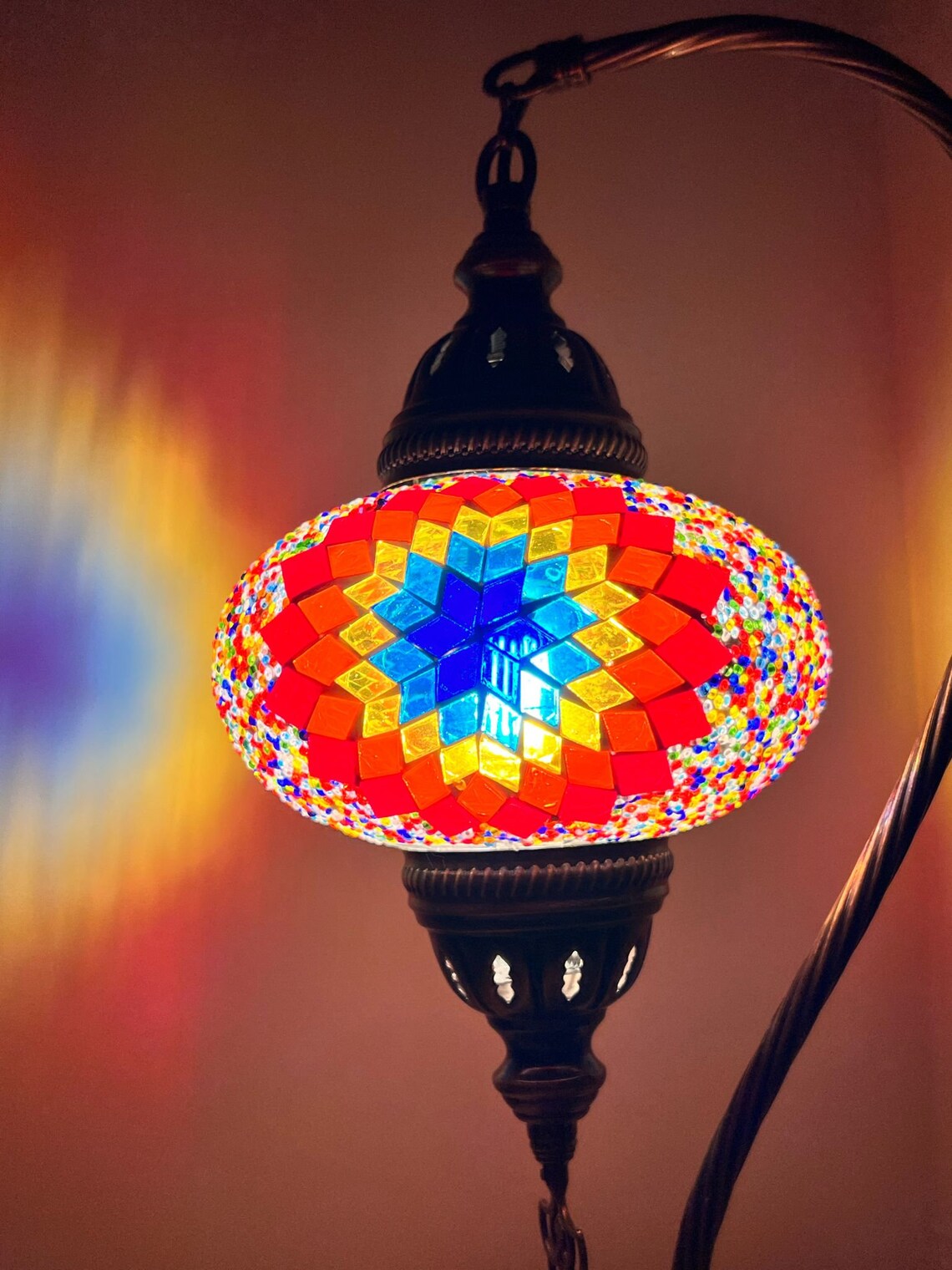 Turkish Mosaic Lamp With Dark Red Light Stand, Moroccan Reading Table ...