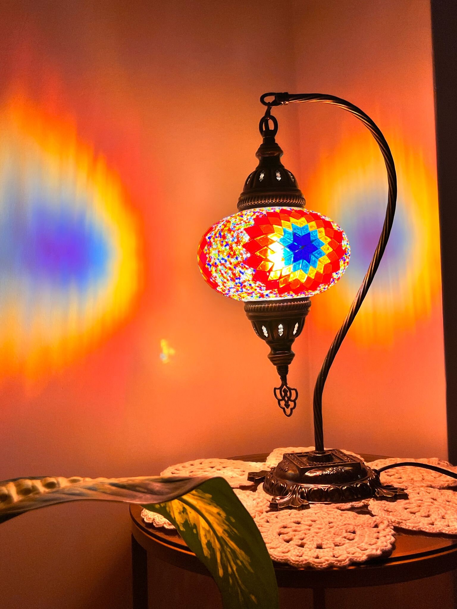 Turkish Mosaic Lamp With Dark Red Light Stand, Moroccan Reading Table ...