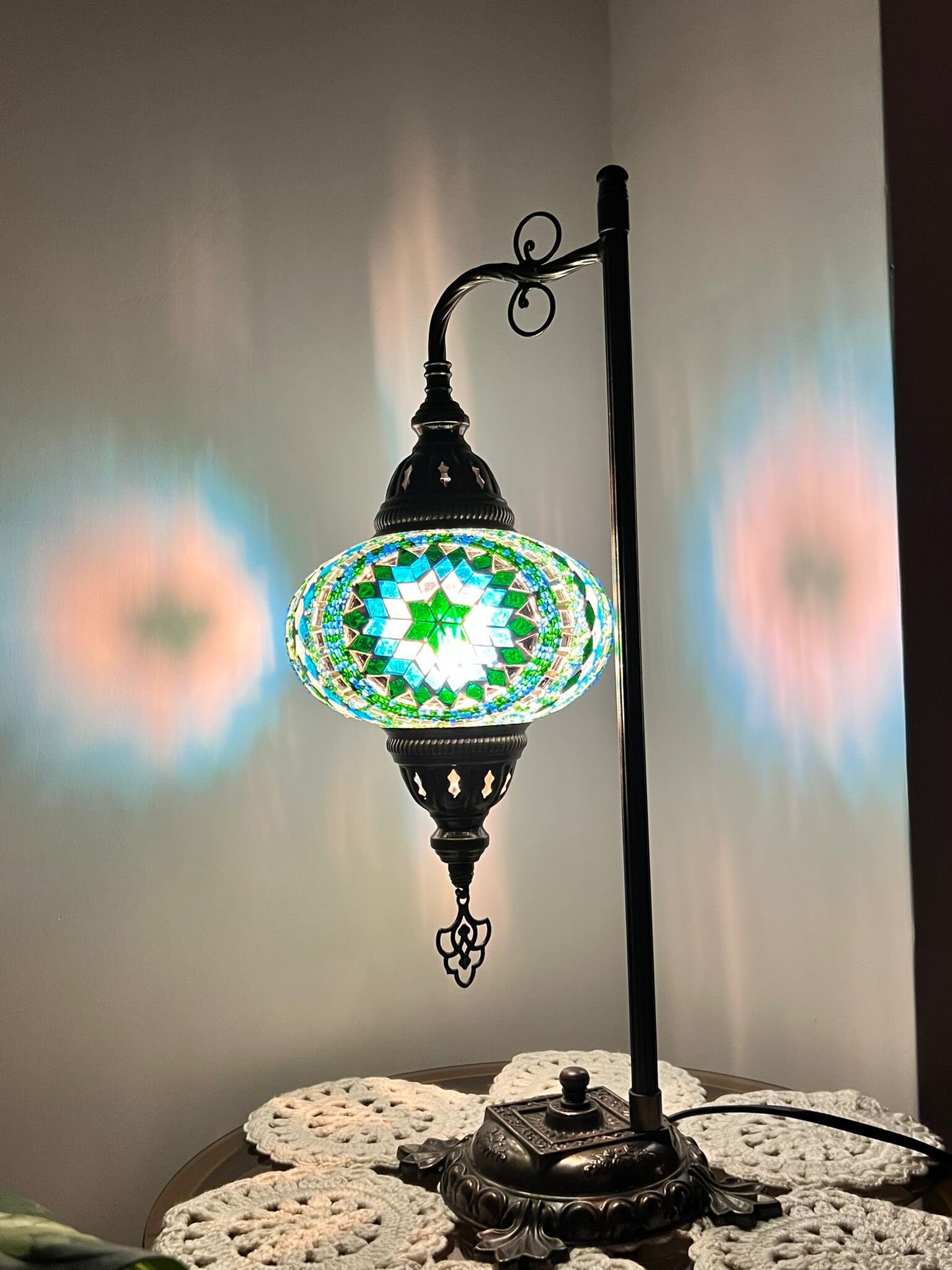 Turkish Mosaic Green, Blue Light Single Street Table Lamp, Handmade ...
