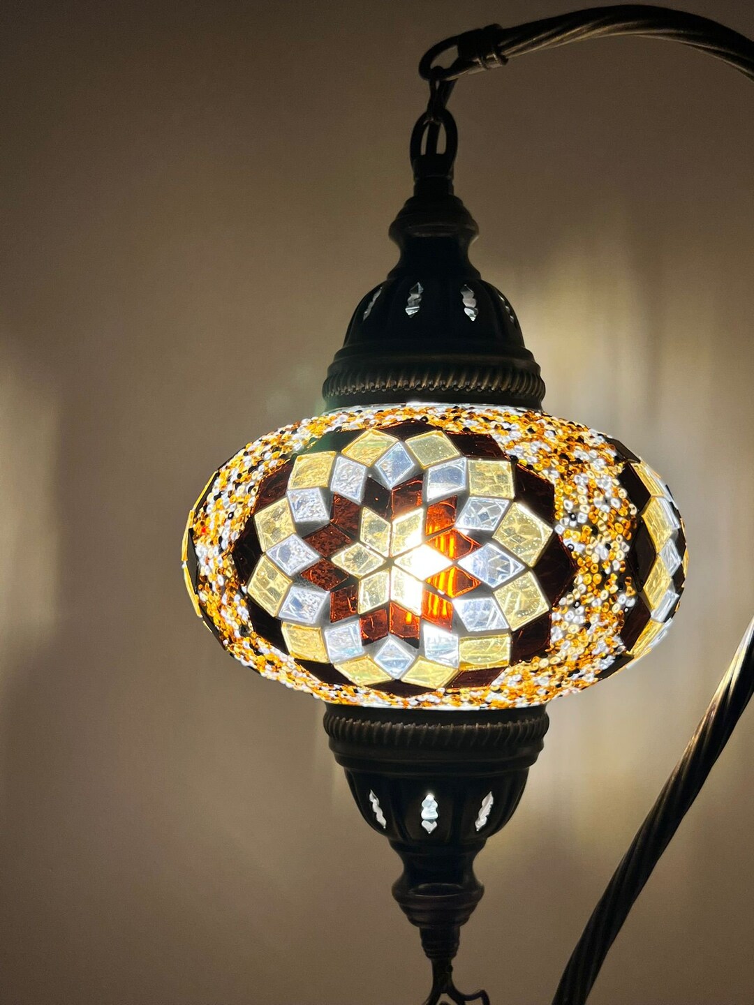 Turkish Mosaic Lamp With Brown Light Stand, Moroccan Reading Table Lamp ...