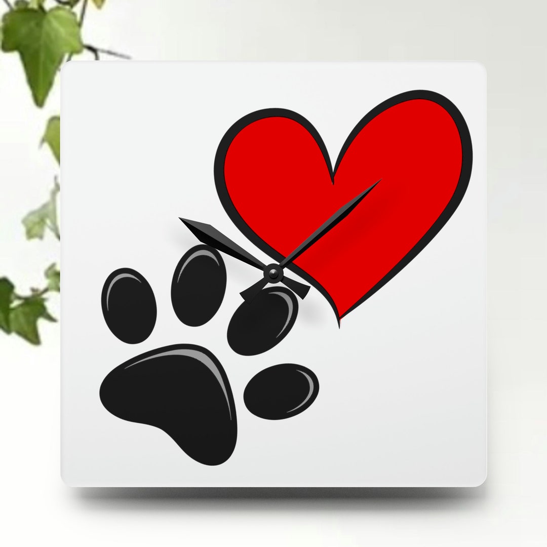 Dog Paw With Heart, Wall Clocks for Dog Lovers, Gifts for Pet Owners ...