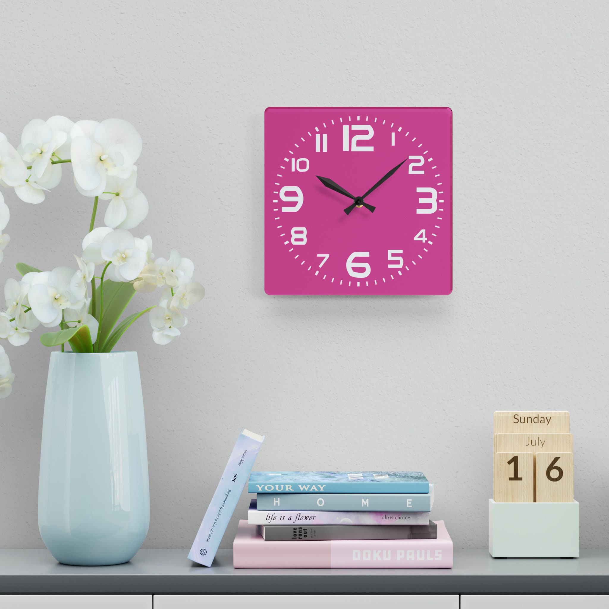 Pink Wall Clock, Pink Wall Clock With White Numbers, Hot Pink Wall ...