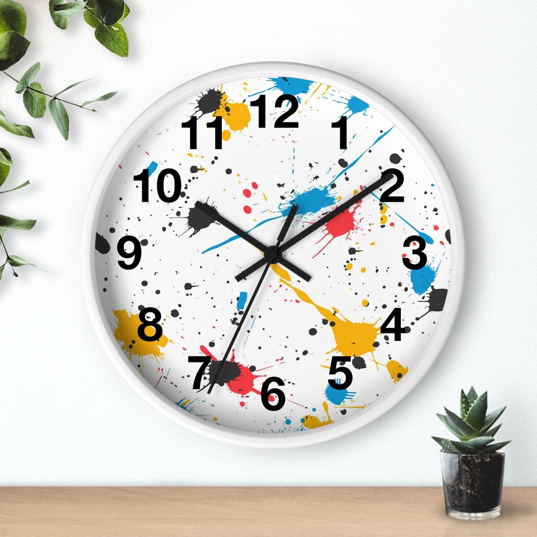 Paint Splatter Clock, Primary Colors Clock, Paint Splatter Art ...