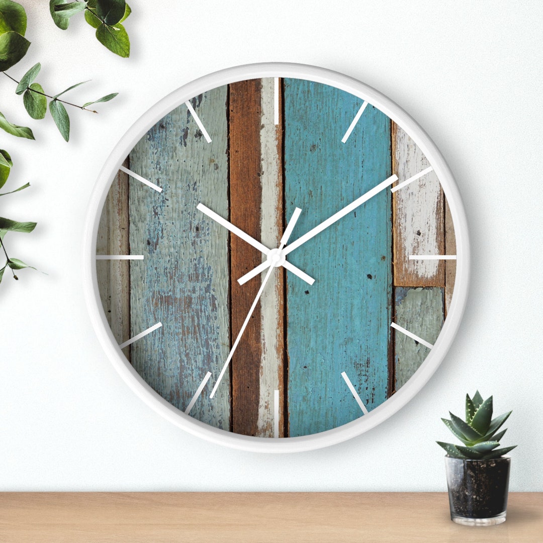Wooden Wall Clock, Weathered Rustic Clock, Rustic Wall Art, Silent Wall ...