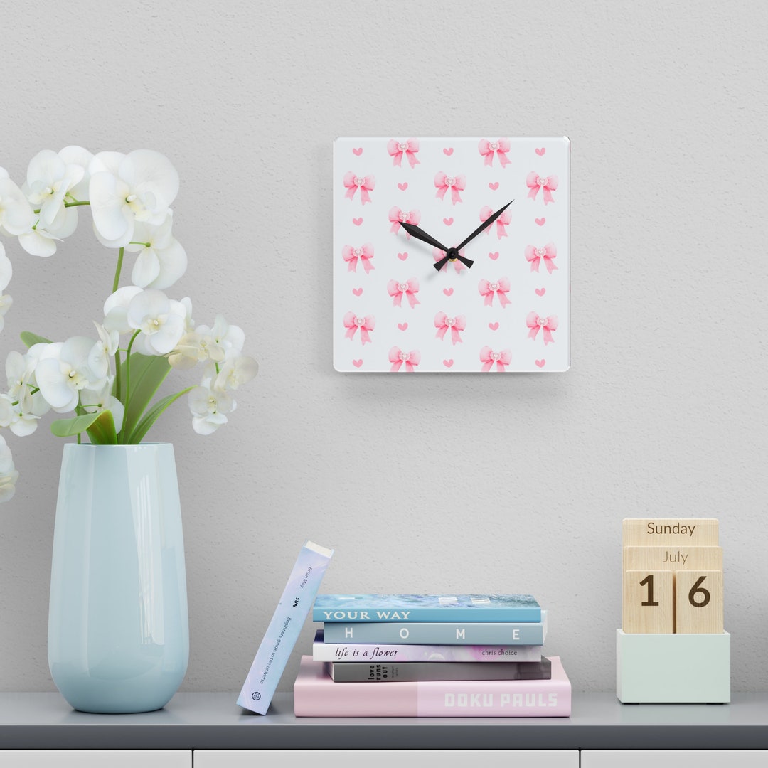 Coquette Bows, Coquette Wall Clock, Pink Wall Clocks, Pink Bow Decor ...