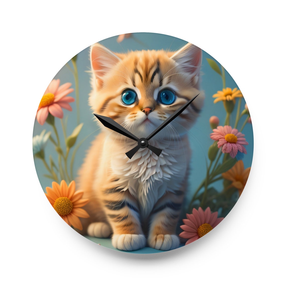 Cat Lovers Gift, Kitten Acrylic Wall Clock, Kitten Wall Art, 3D Wall ...