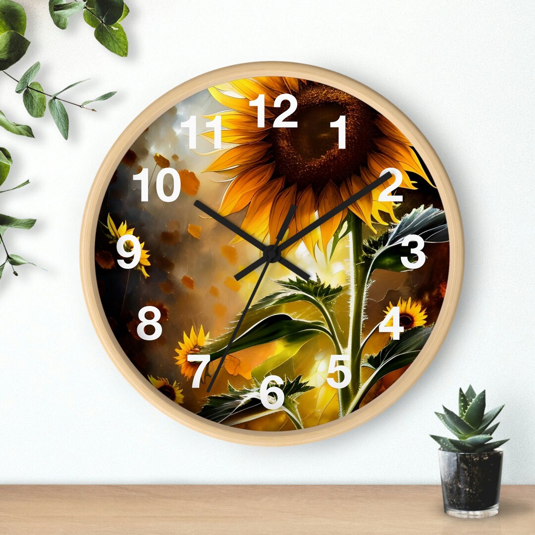 Sunflower Wooden Wall Clock, Silent Clock, Sunflower Home Decor ...