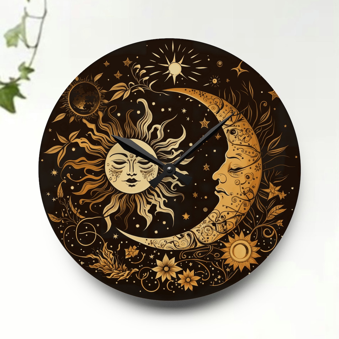 Celestial Wall Clock, Sun and Crescent Moon Clock, Celestial Clocks ...