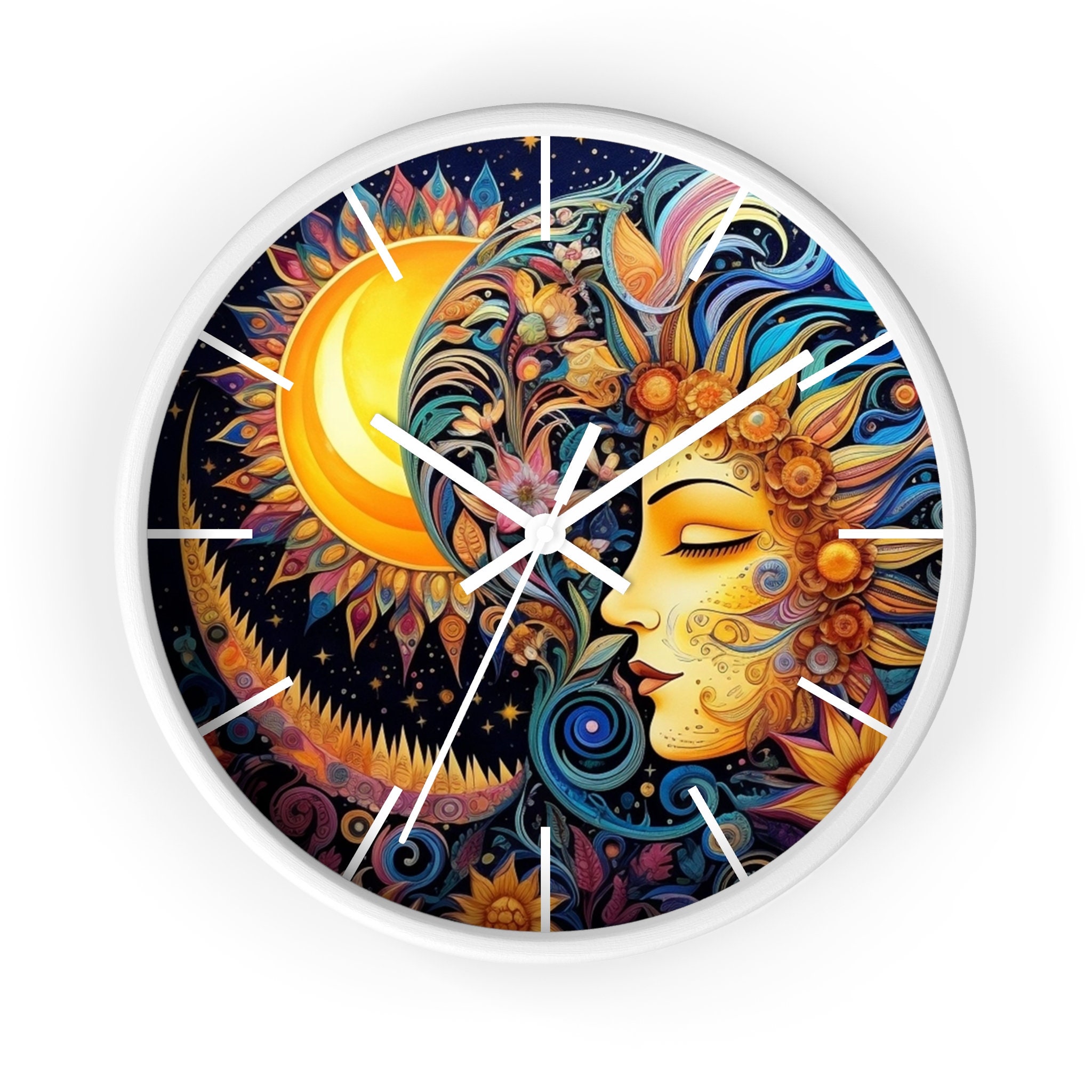 Wooden Clock Celestial Clock Mother Nature Art Sun and Moon - Etsy