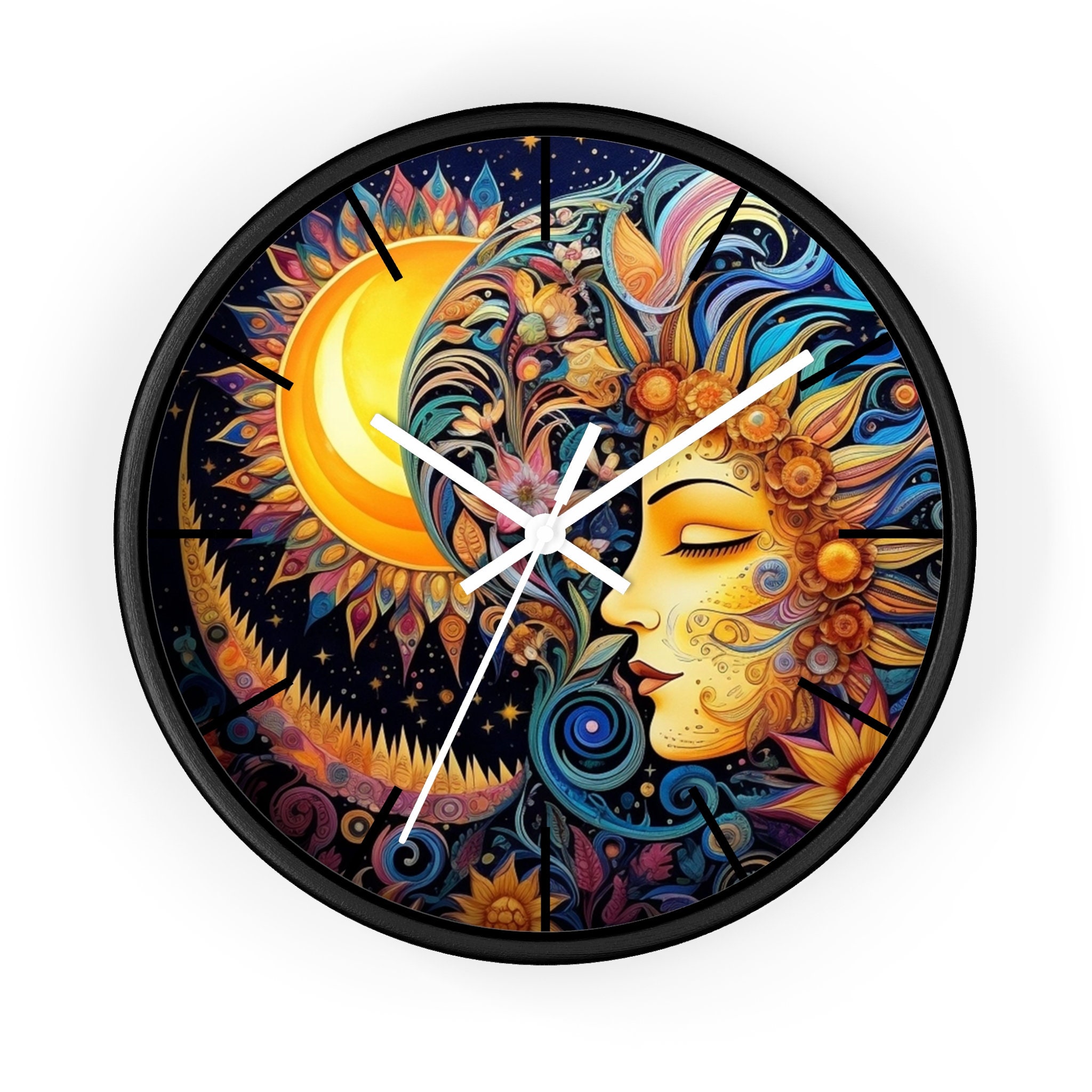 Wooden Clock, Celestial Clock, Mother Nature Art, Sun and Moon Wall ...