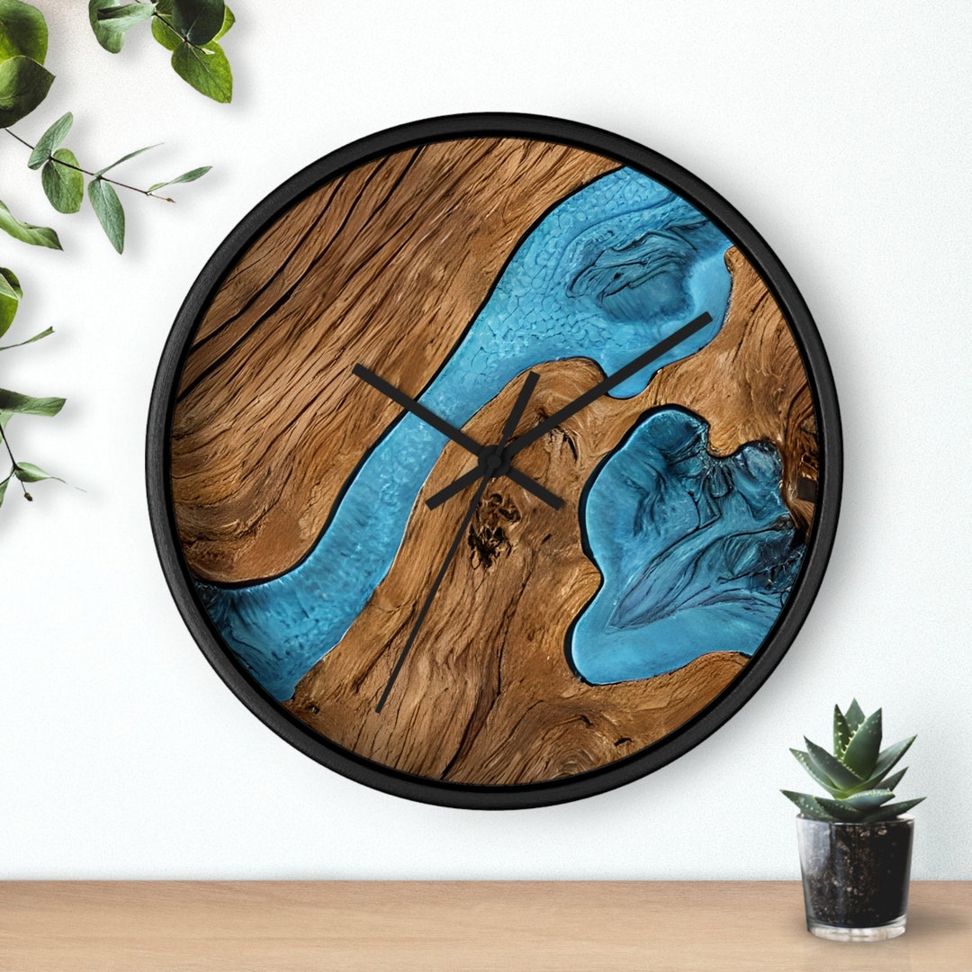 Wooden Wall Clock, Wood Frame With Two-tone Color, Epoxy Resin Printed ...