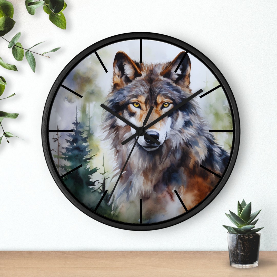 Wolf Clocks, Unique Wooden Clocks, Gray Wolf Art, Forest Animal Decor ...