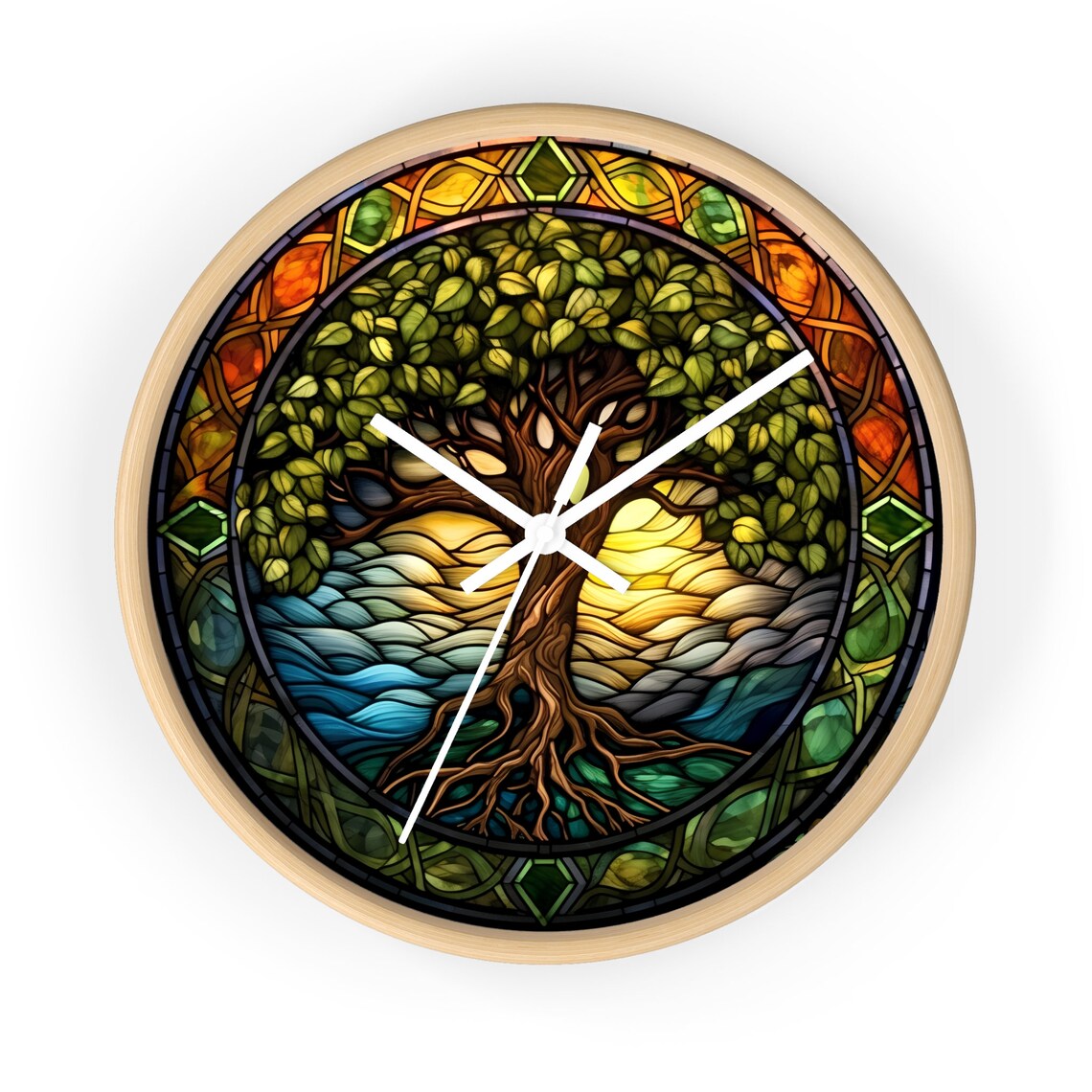 Wall Clock Tree of Life, Stained Glass Wall Art, Faux Stained Glass ...