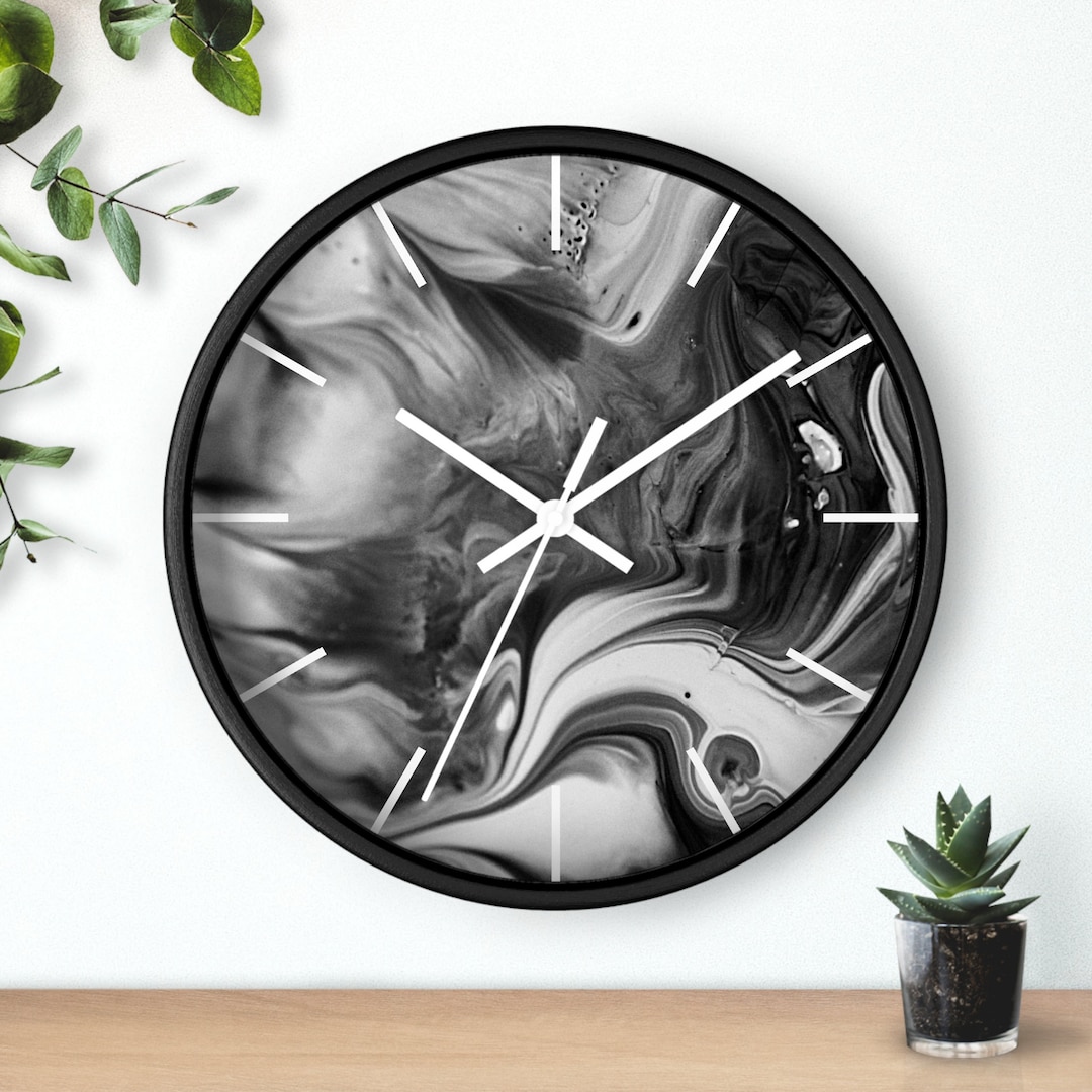 Unique Wall Clock, Abstract Wall Art, Abstract Wooden Clock, Black and ...