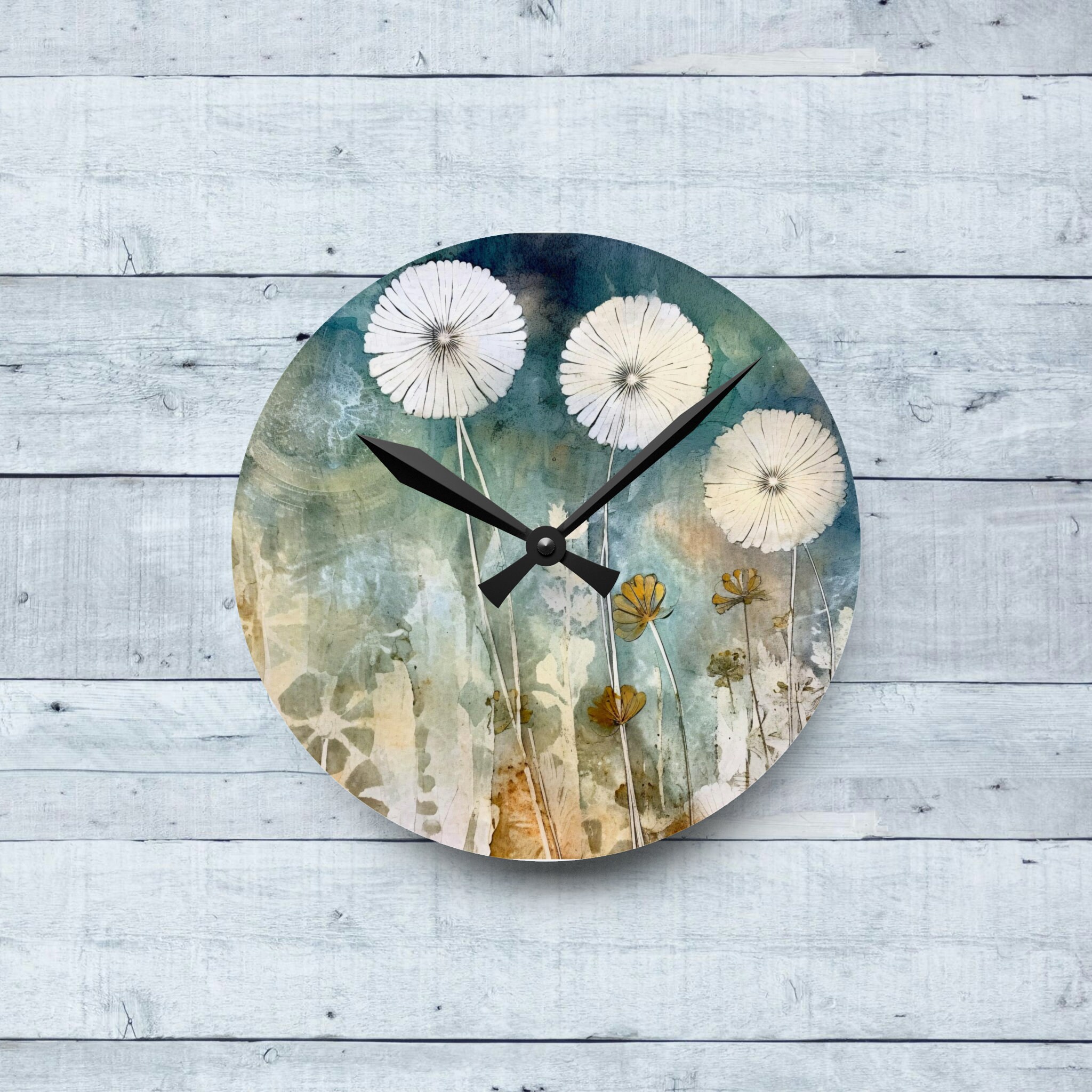 Unique Wall Clocks, Dandelion Watercolor Wall Art, Wildflower Wall Art ...