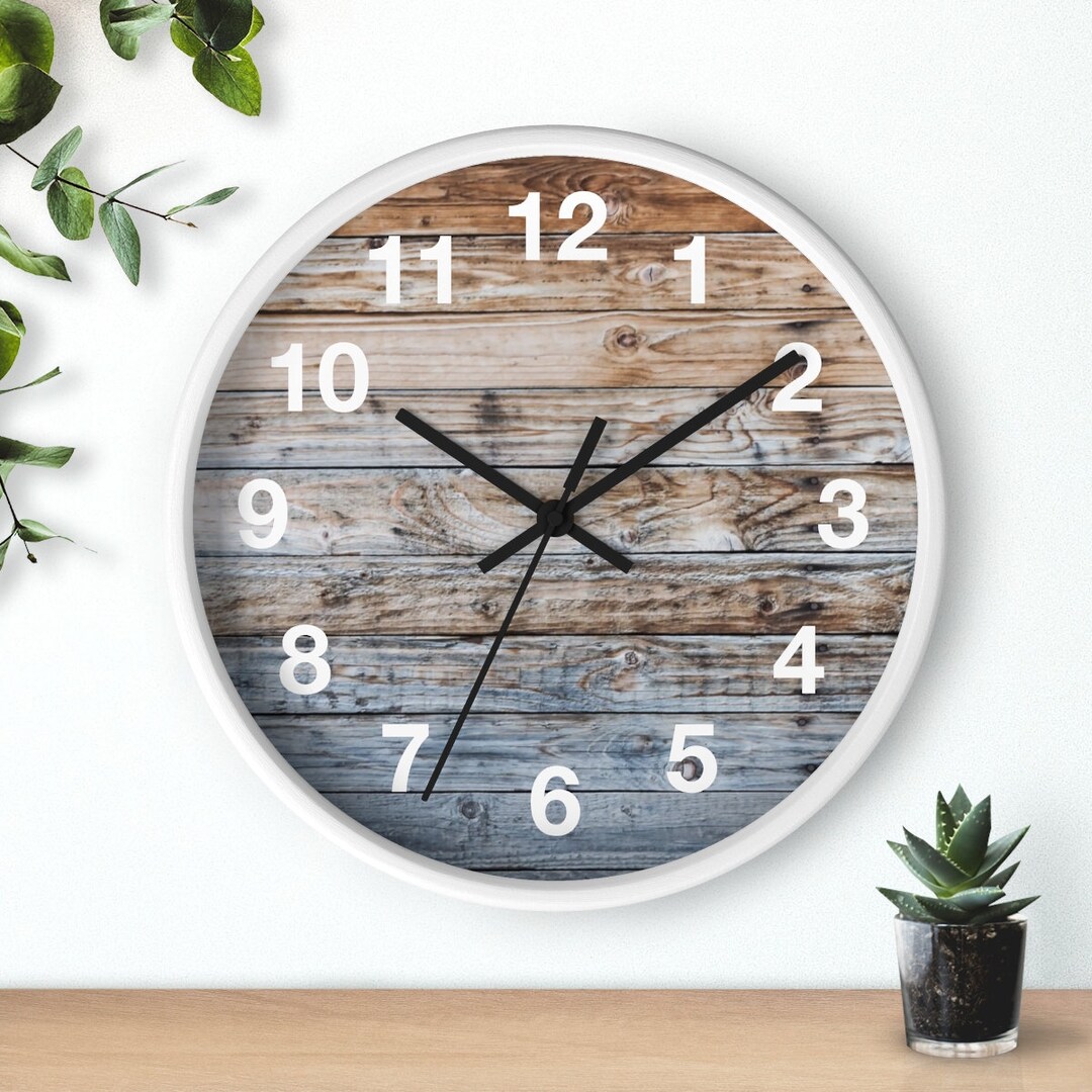 Wooden Wall Clock With Numbers, Farmhouse Wooden Clock, Weathered Fence ...