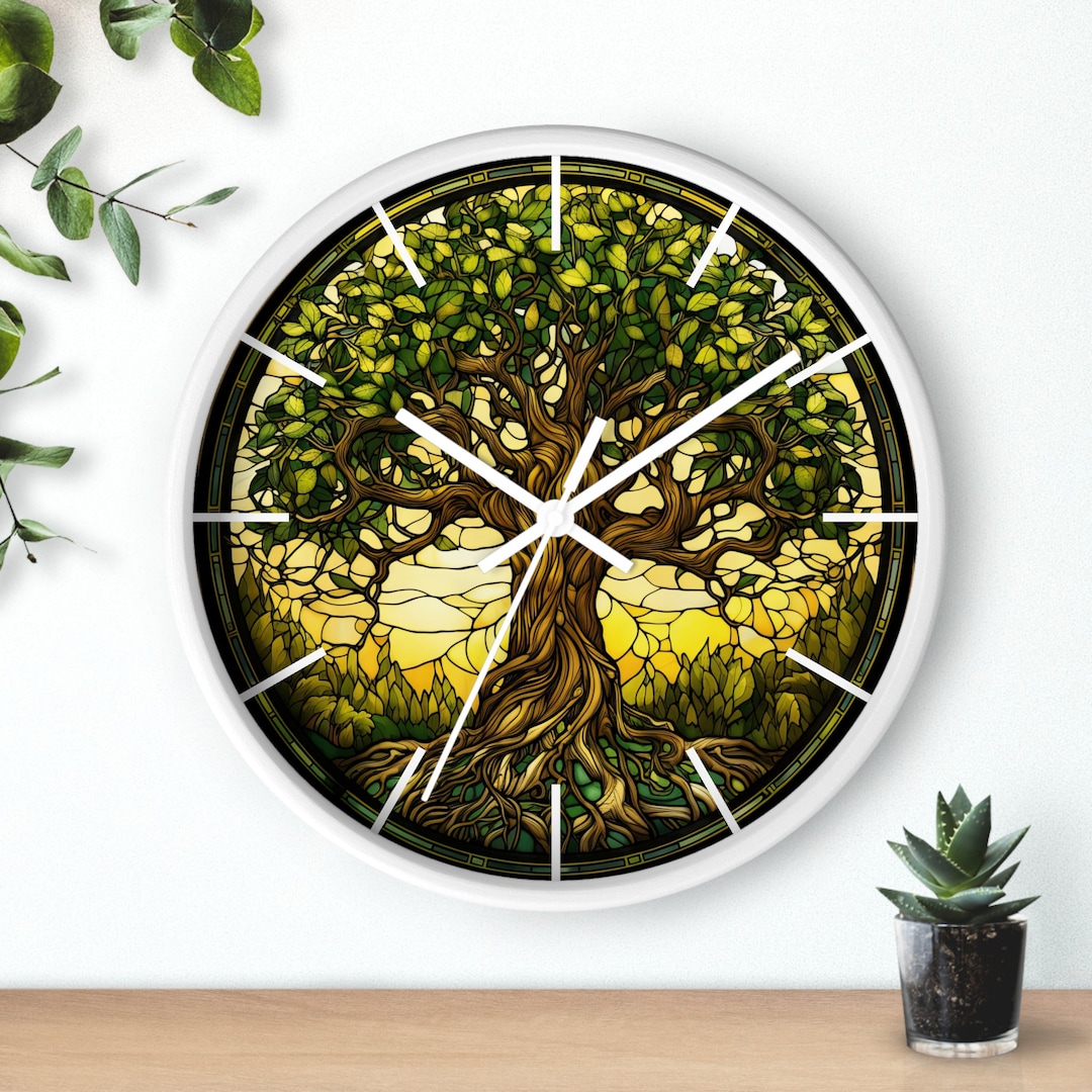 Tree of Life Wooden Wall Clock, Faux Stained Glass Art - Etsy