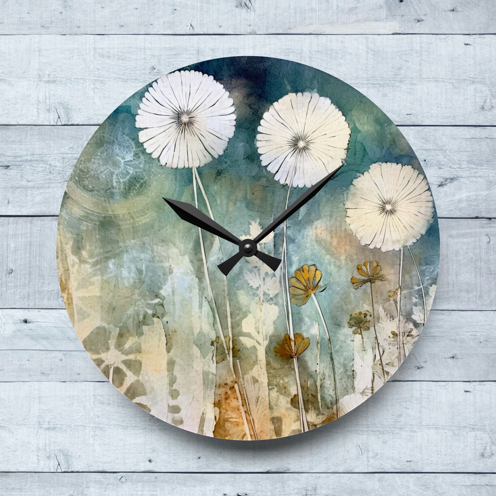 Unique Wall Clocks, Dandelion Watercolor Wall Art, Wildflower Wall Art ...