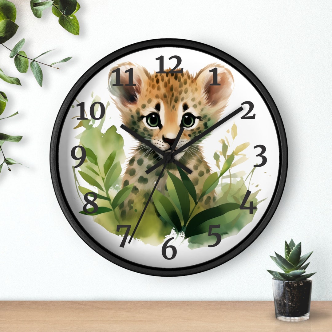 Cheetah Clock, Watercolor Nursery Wall Art, Cheetah Wall Art, Safari ...