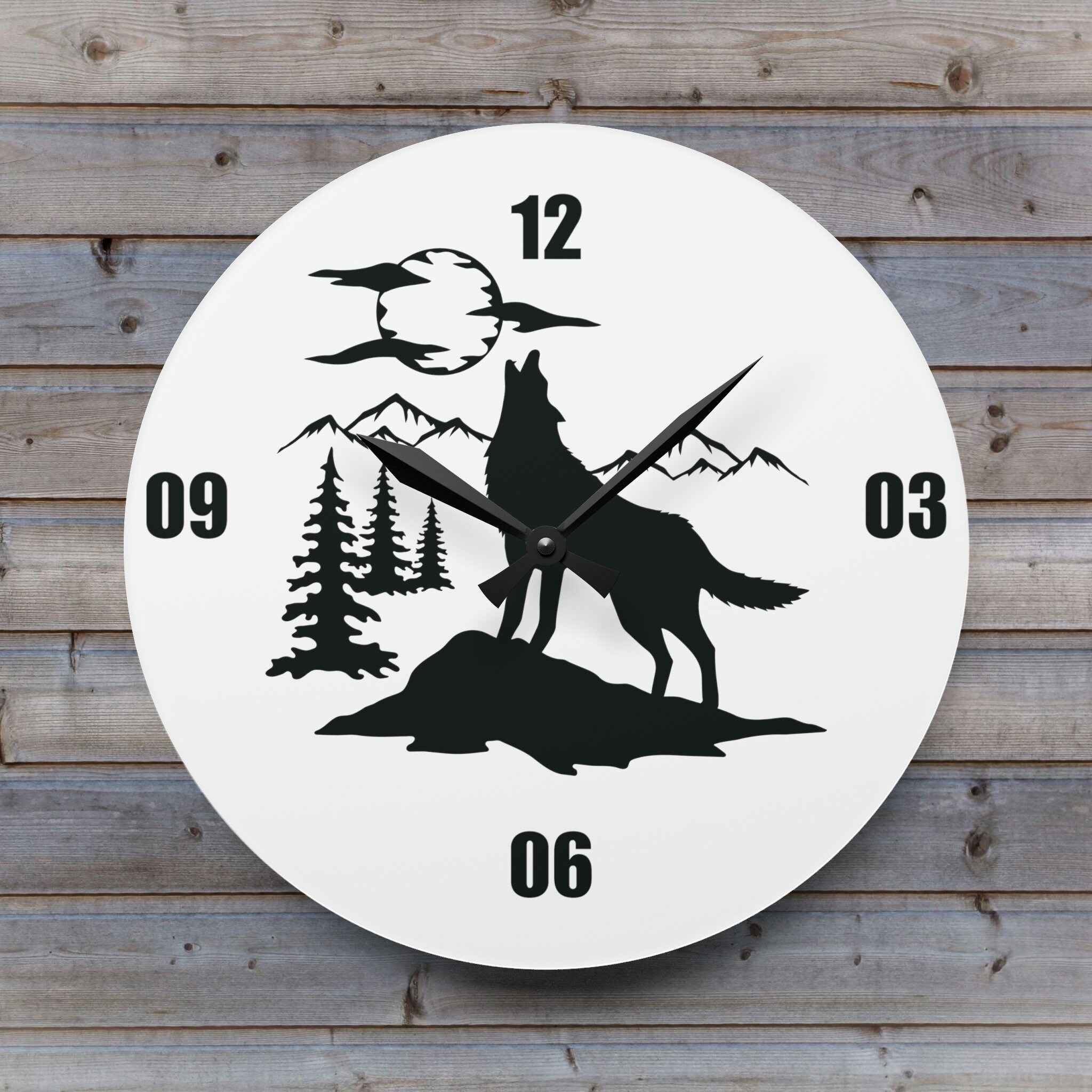 Silhouette Wall Clock Unique Wall Clock Howling Wolf Wall - Etsy