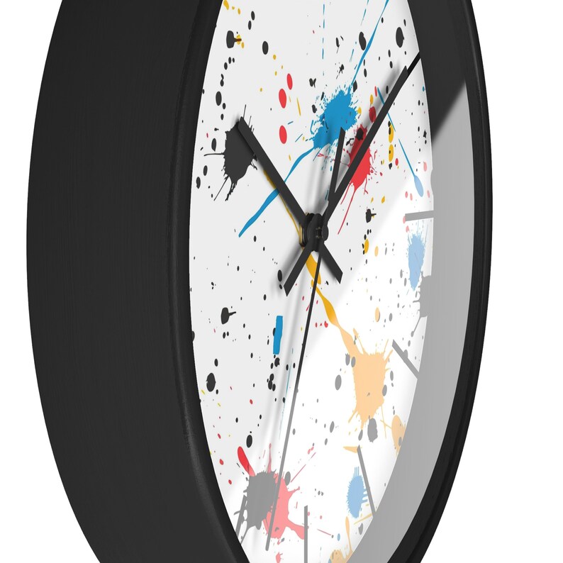 Paint Splatter Clock, Primary Colors Clock, Paint Splatter Art, Colorful Clocks, Quiet Wooden ...