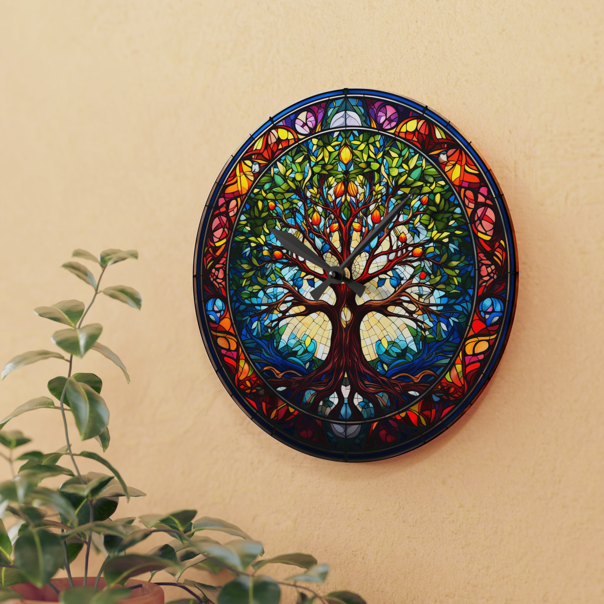 Tree of Life Wall Clock, Tree of Life Clock, Stained Glass Clock, Tree ...