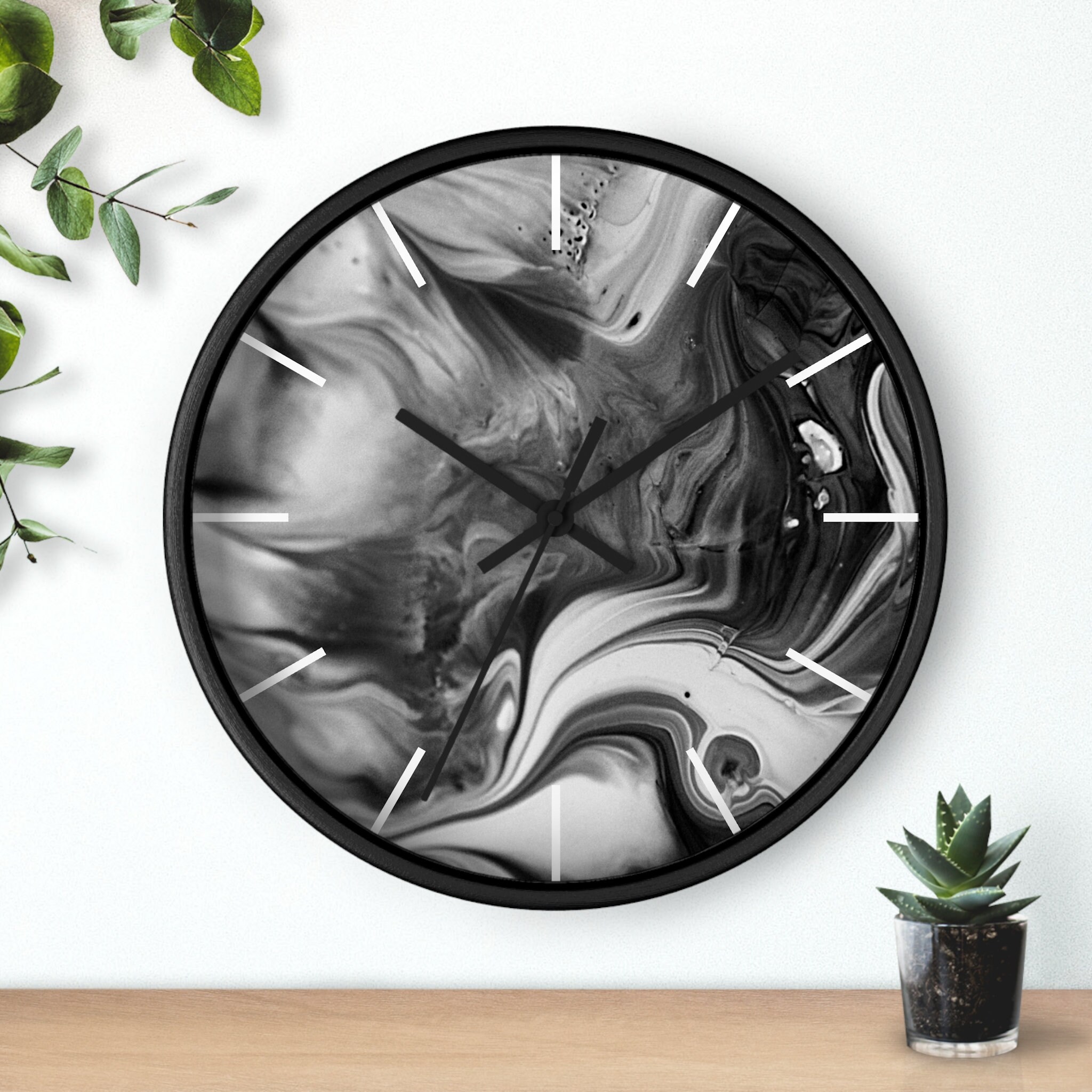 Unique Wall Clock, Abstract Wall Art, Abstract Wooden Clock, Black and ...