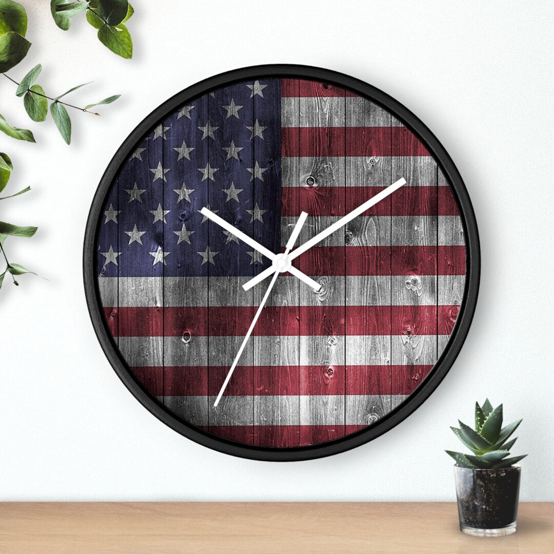 Wall Clock, American Flag Clock, American Flag Rustic Clock, Silent ...